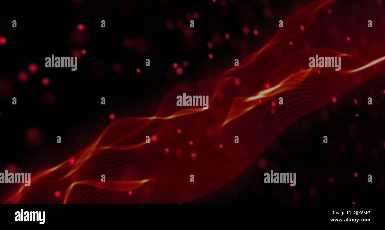 Image of red particles forming curved structure over undulating red ...