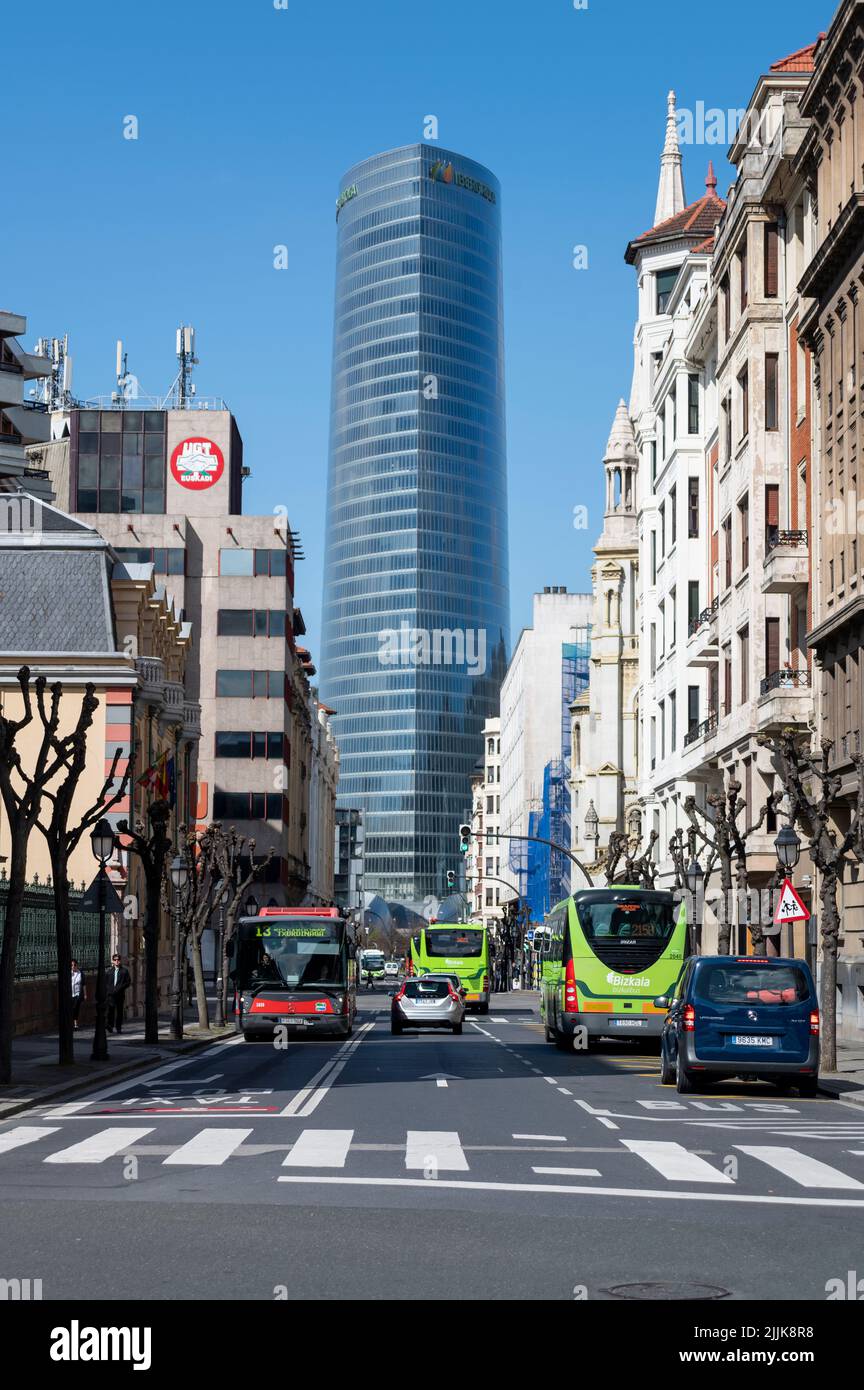 A vertical shot of cityscape Bilbao surrounded by buildings and public ...