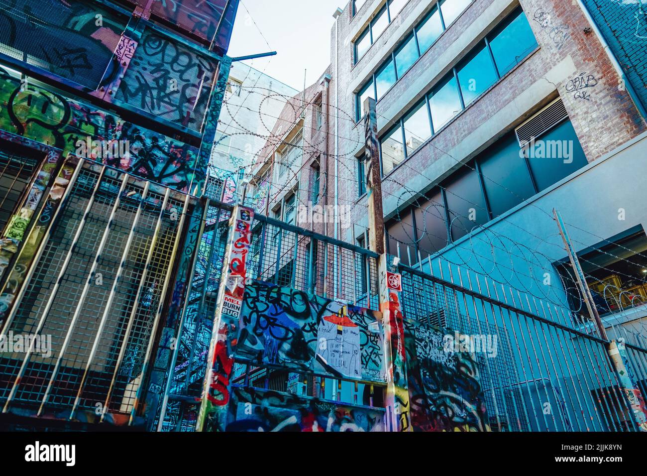 A fence near the art scene of the streetscape of Melbourne's world ...