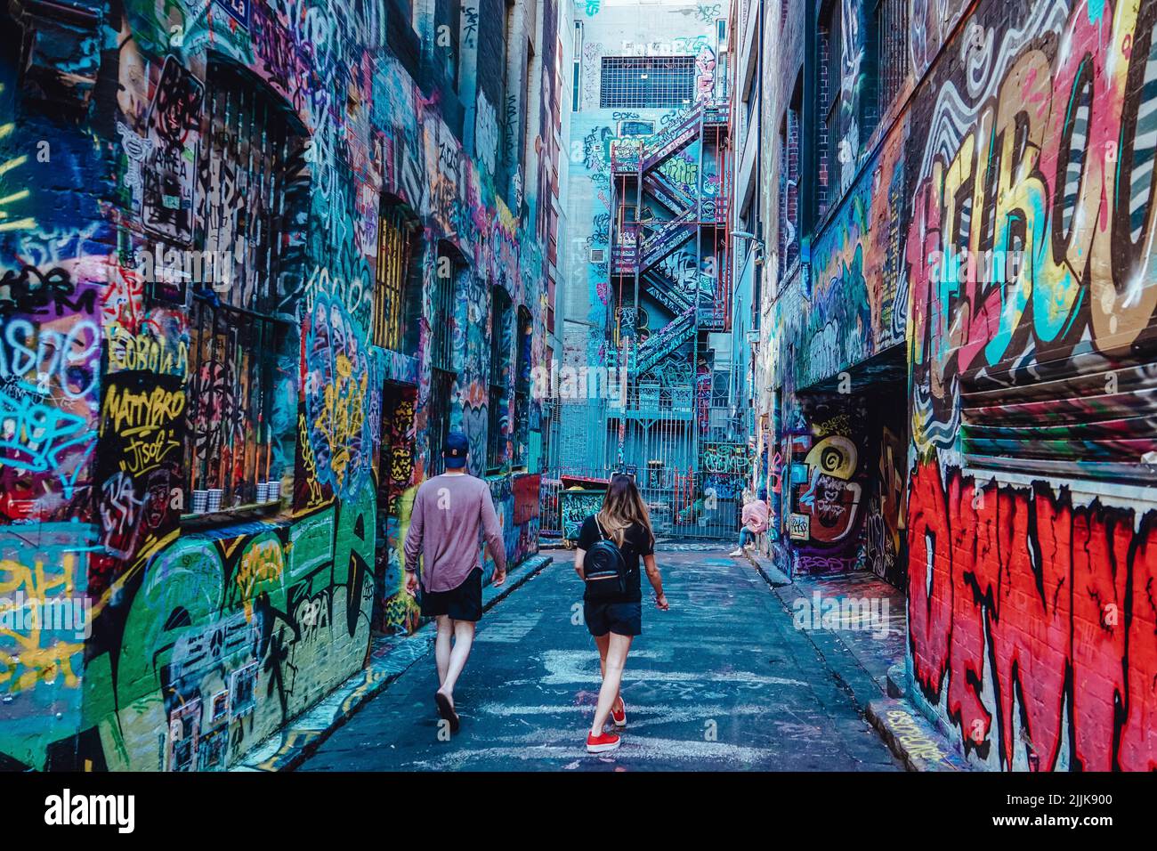 People walking near the art scene of the streetscape of Melbourne's ...