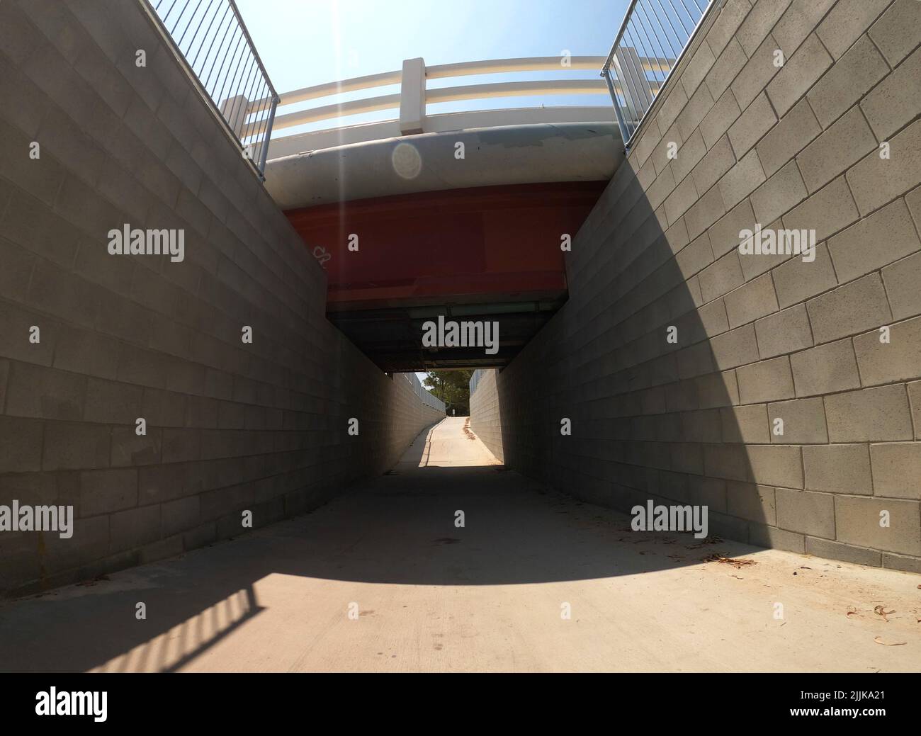 A close view of a footpath passing under the Bribie Island Bridge ...