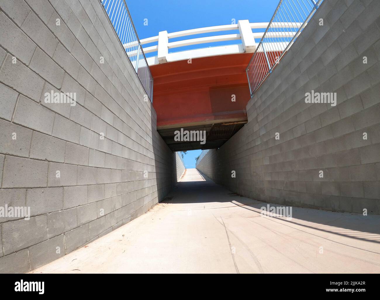 A pedestrian walkway underneath the Bribie Island Bridge, Queensland ...