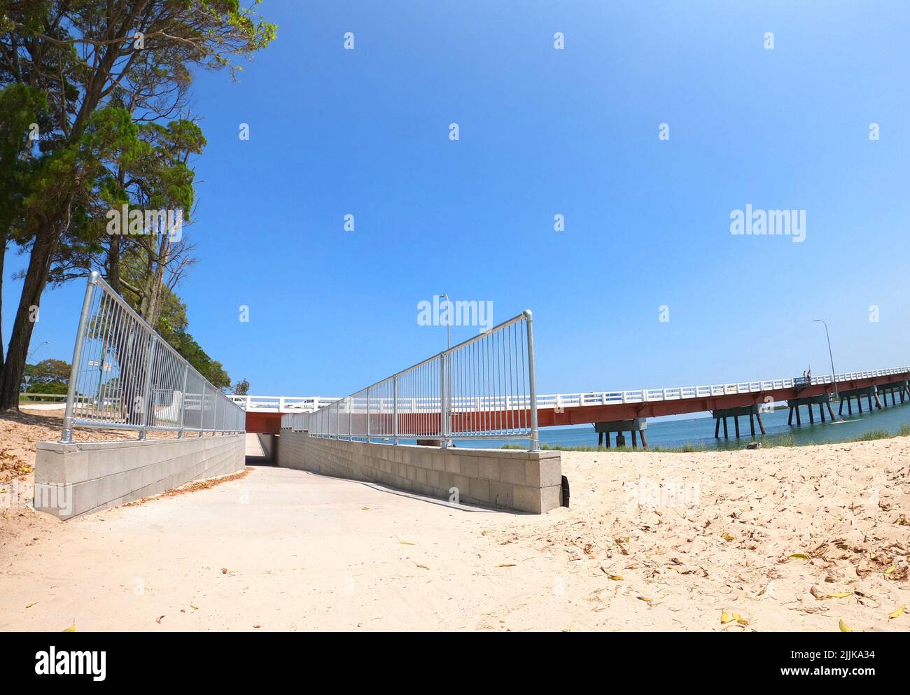 The Bribie Island Bridge with a walkway underneath, Queensland ...