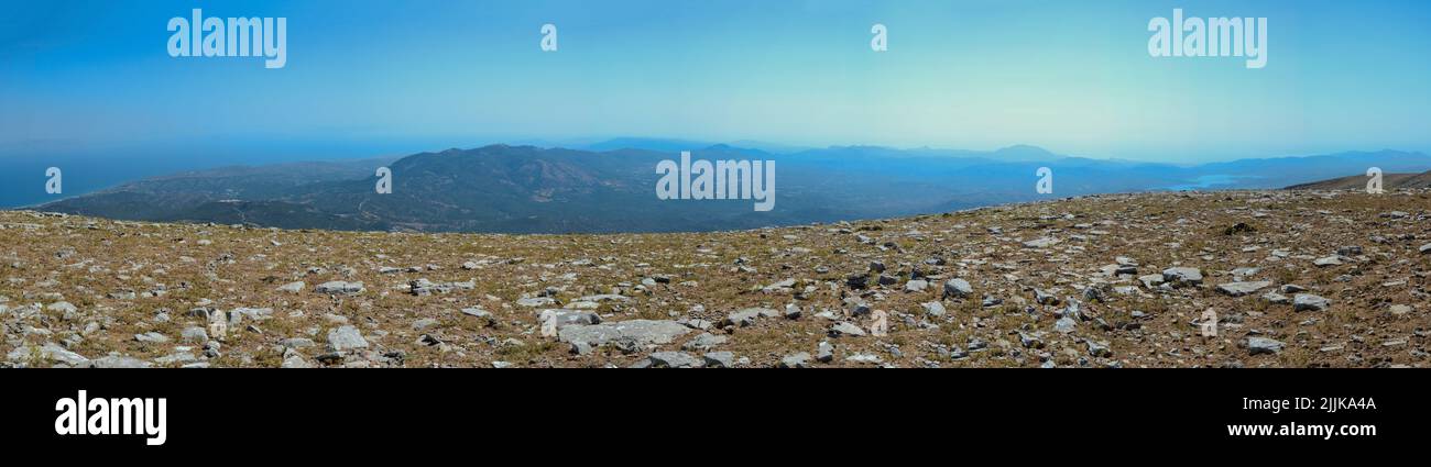 Landscape of the north of Rhodes island from top of Attavyros Stock ...
