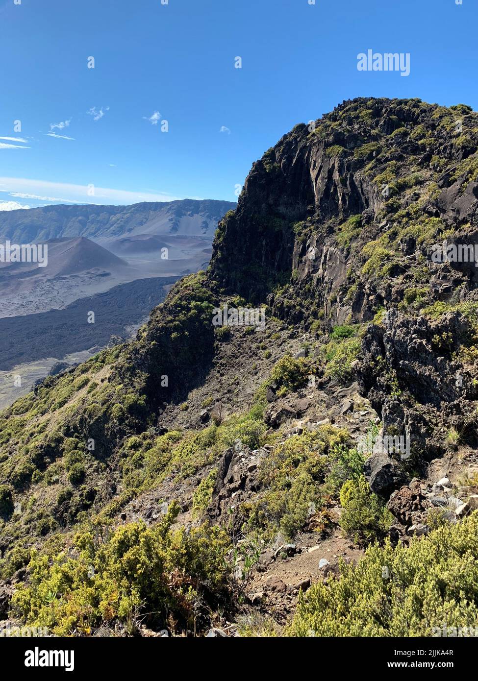 A rocky landscape near volcano crate on the Hawaiian island of Maui in ...