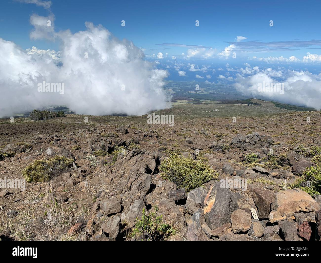 A rocky landscape near volcano crate on the Hawaiian island of Maui in ...