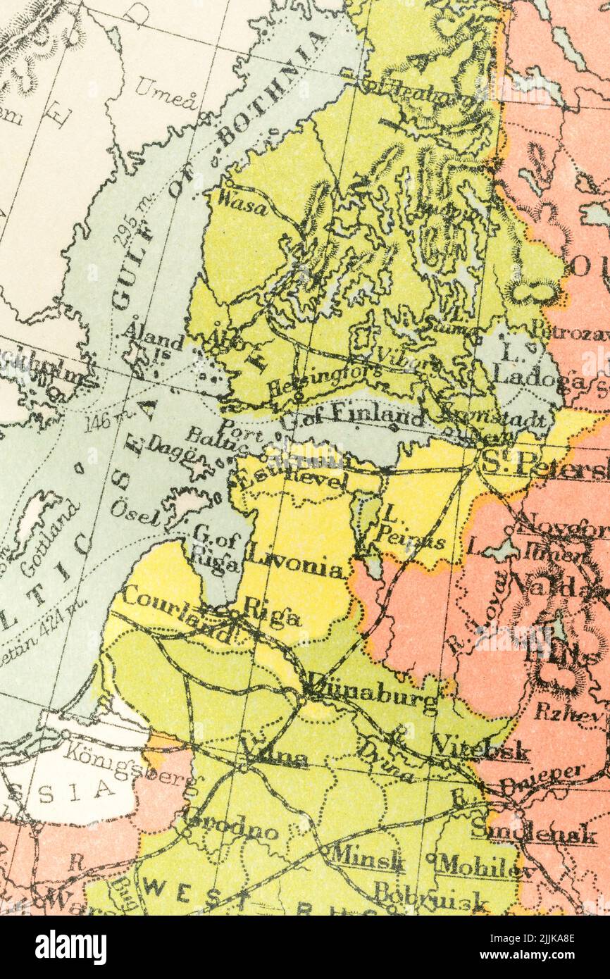 c.1895 pre-Soviet map of Baltic states: Estonia, Latvia (Livonia ...