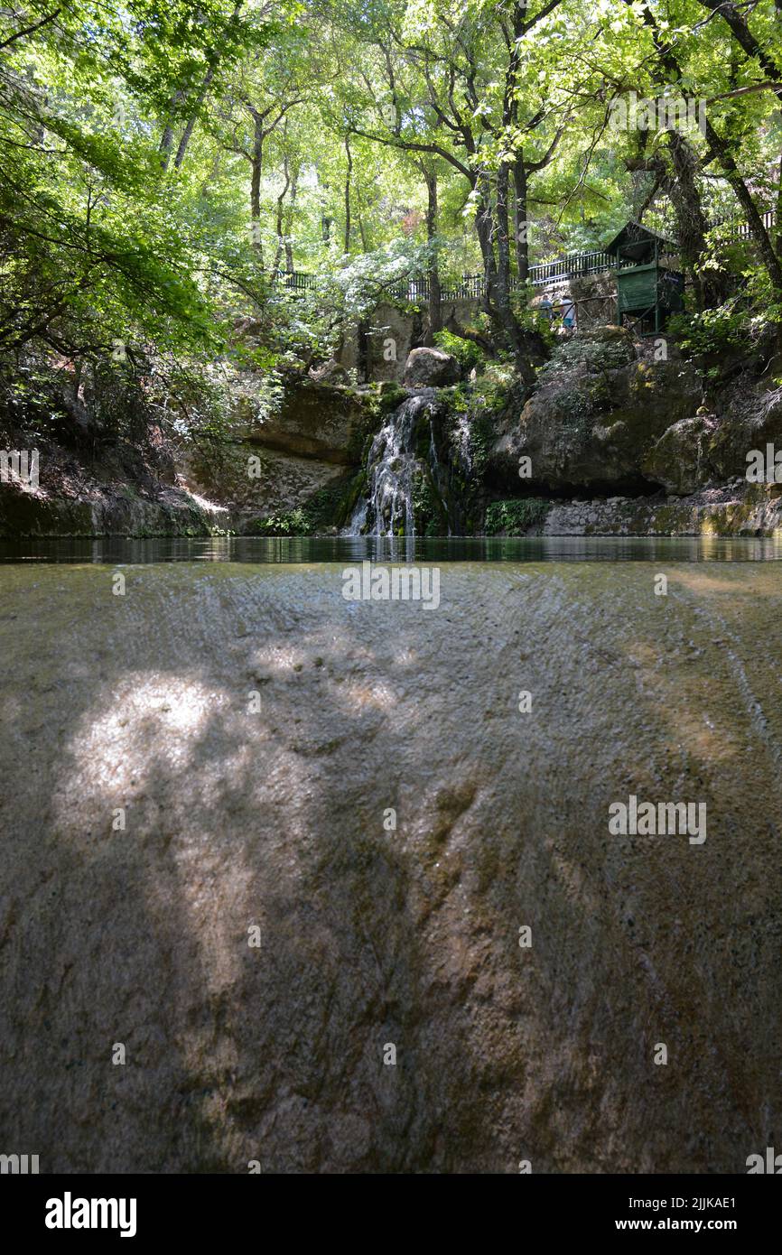 A beautiful large waterfall in the butterfly valley, Rhodes Stock Photo ...