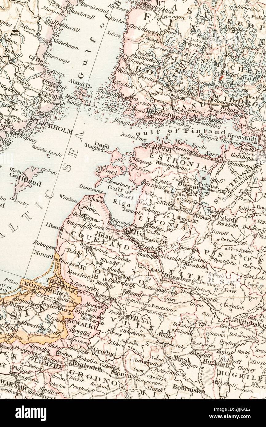 1896 atlas map of the Baltic states: Estonia, Latvia (Livonia ...