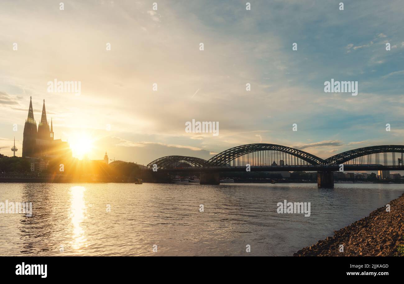 GERMANY, COLOGNE- JUNE, 24, 2022: THE RHINE EMBANKMENT embankment of ...