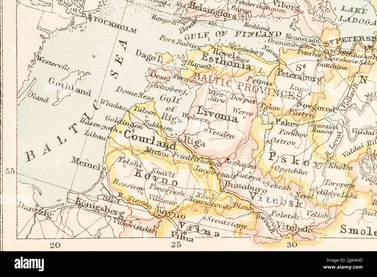 c.1891 pre-Soviet atlas map of Baltic states - Estonia, Latvia (Livonia ...