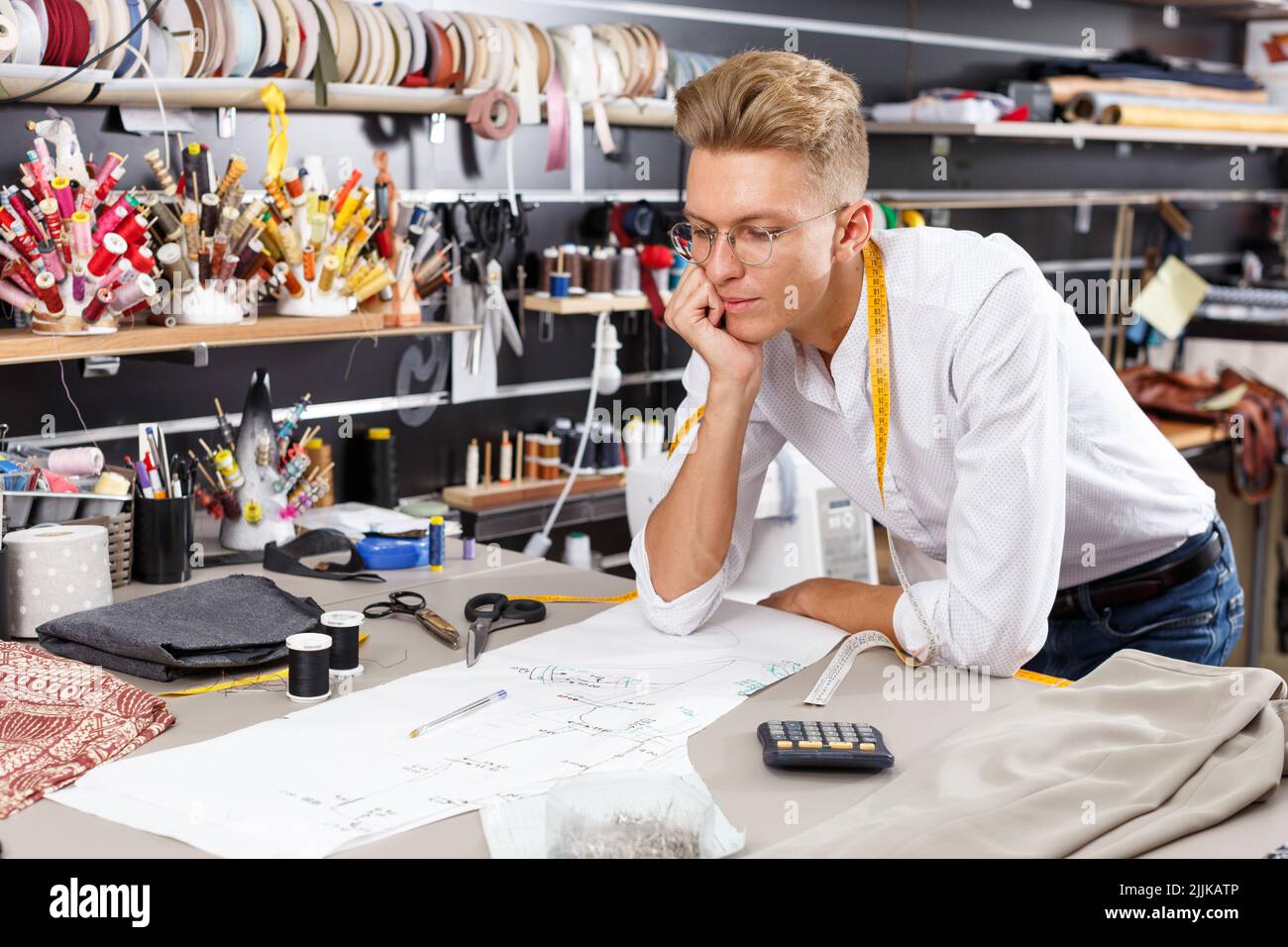 Dressmaker at work – creating pattern Stock Photo - Alamy