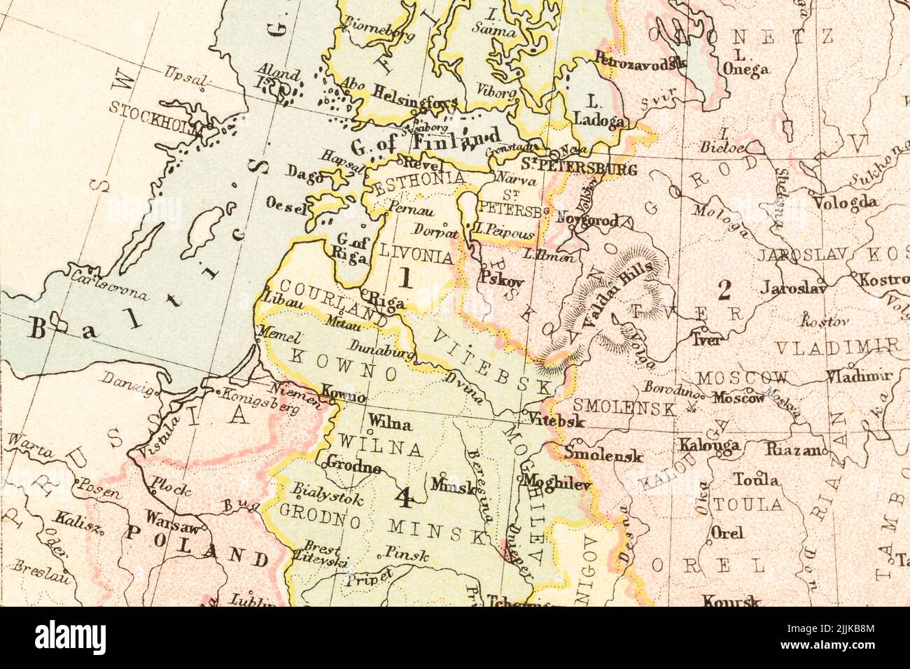 1870 pre-Soviet Russia atlas map of Baltic states of Estonia, Latvia ...