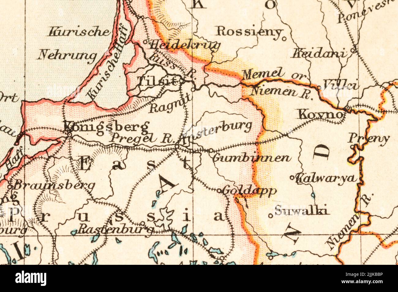 1897 atlas map of Baltic states: Latvia (Livonia), Lithuania (Kurland ...
