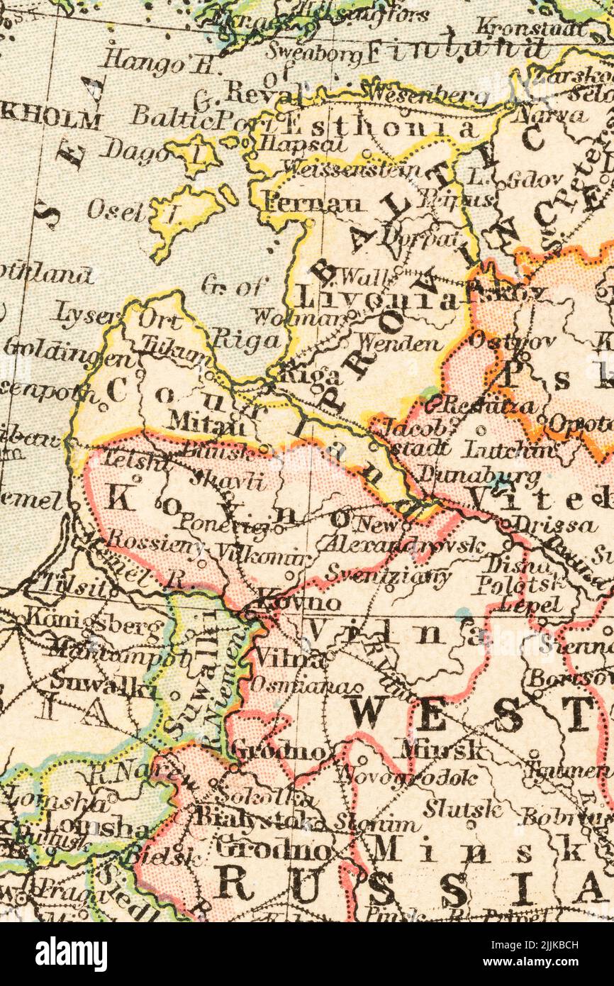 1897 atlas map of the Baltic states - Estonia, Latvia (Livonia ...