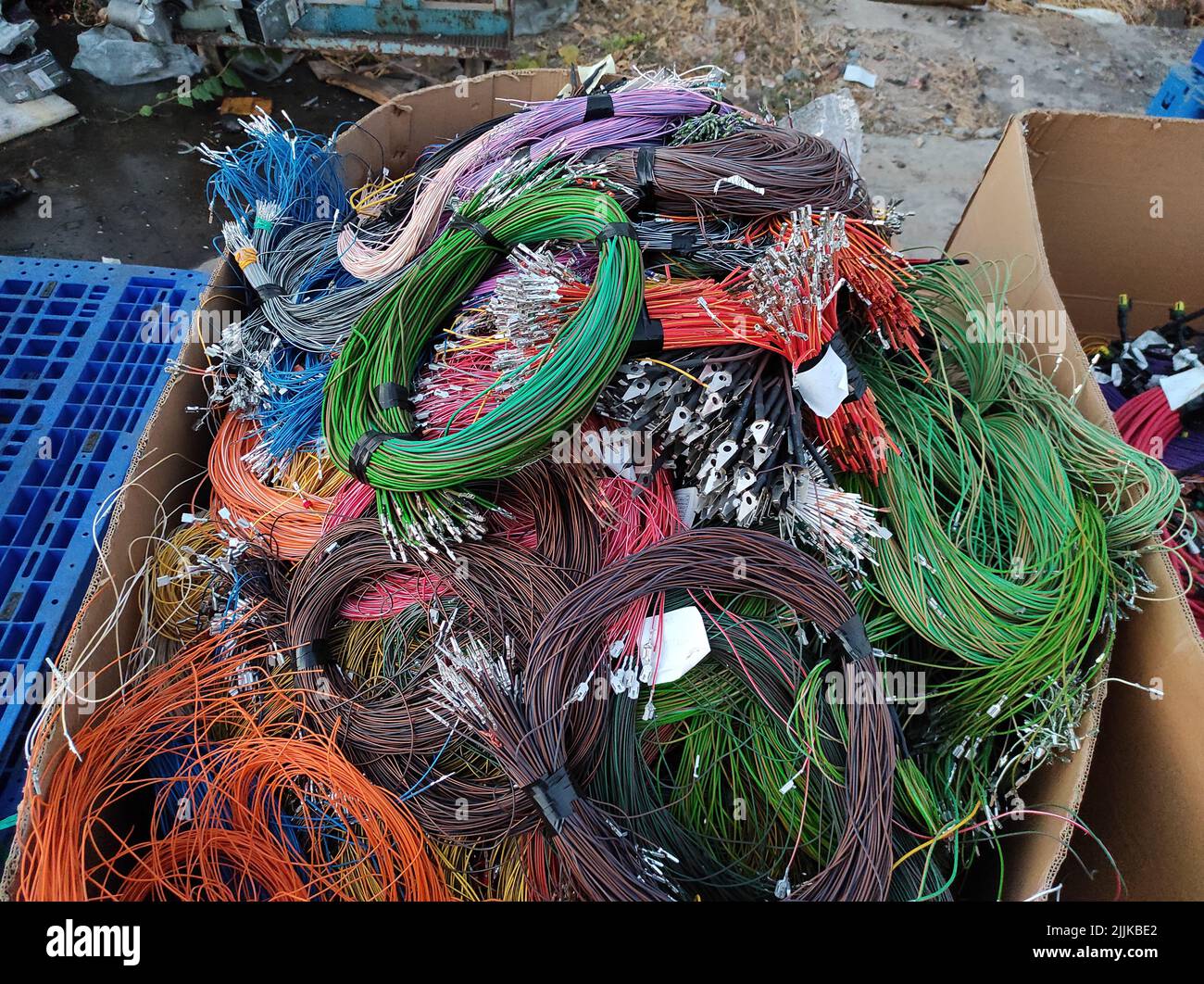 A pile of car and bike wiring harness Stock Photo - Alamy