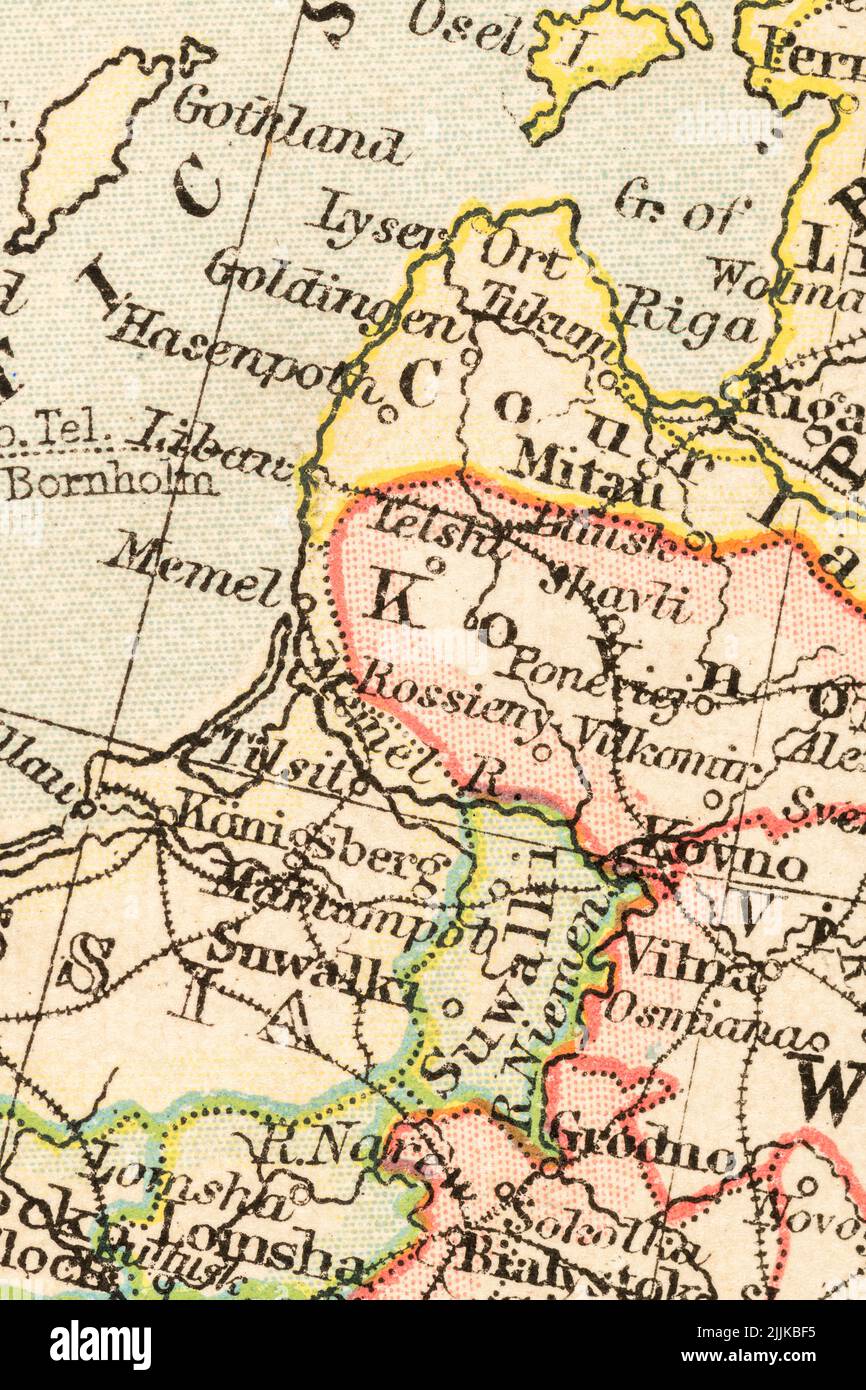 1897 atlas map of the Baltic states - Estonia, Latvia (Livonia ...