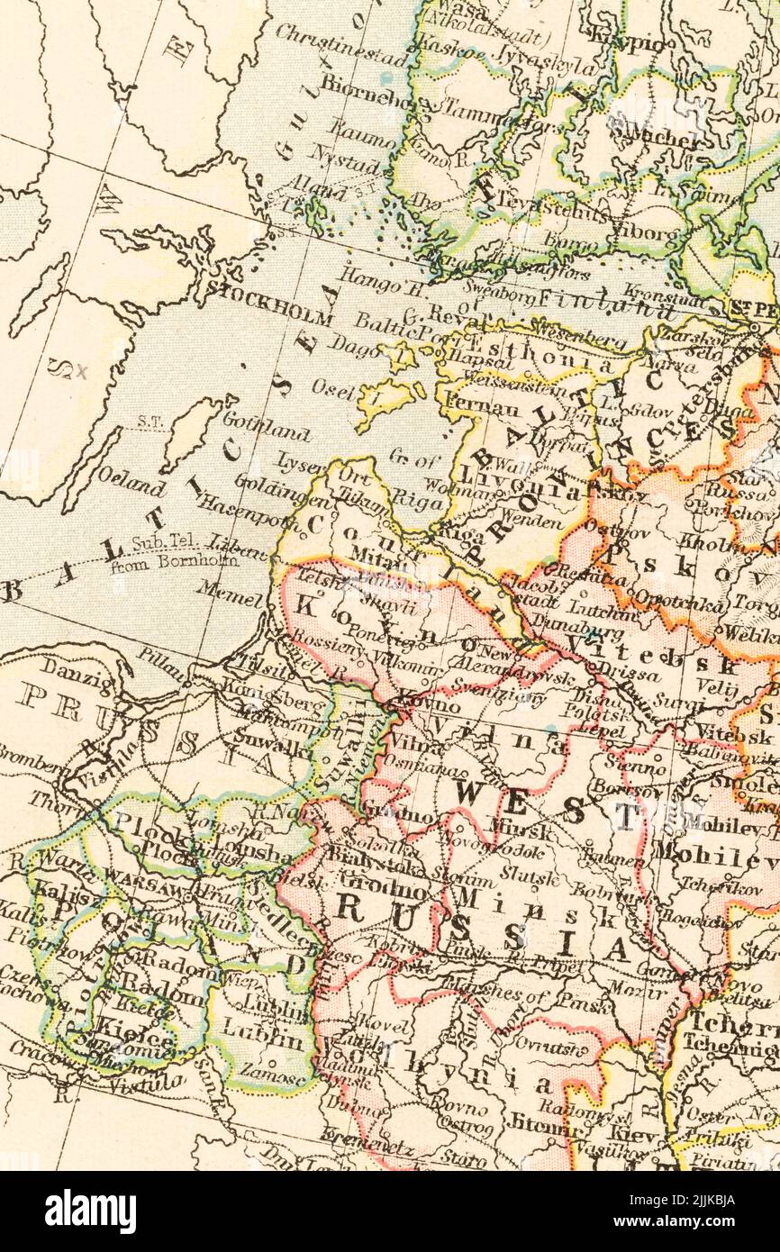 1897 atlas map of the Baltic states - Estonia, Latvia (Livonia ...