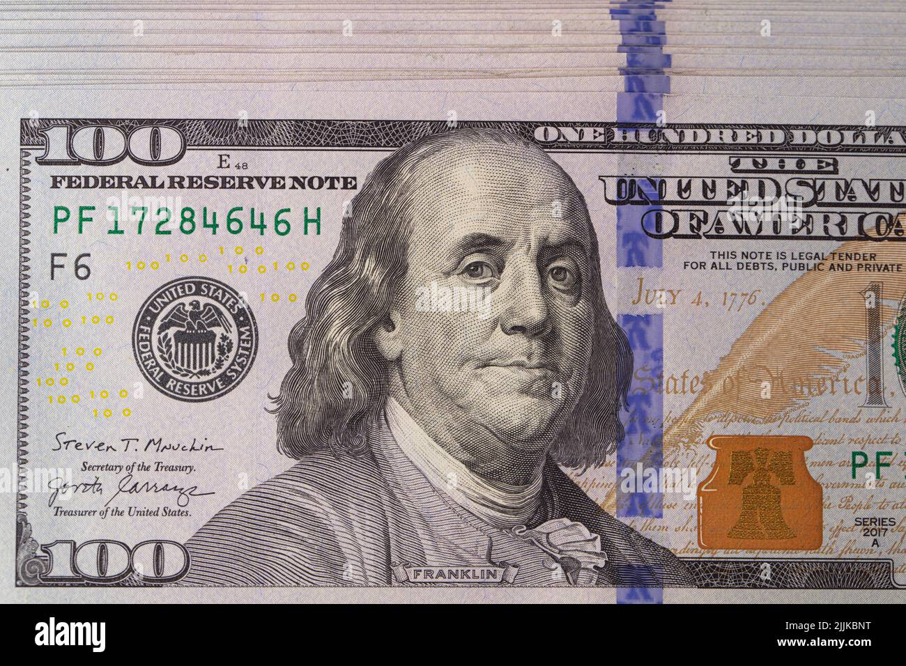 Pile of 100 dollar banknotes on white background for design purpose ...