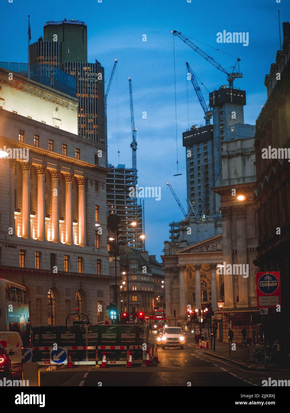 A vertical shot of buildings in central London in the evening, London ...
