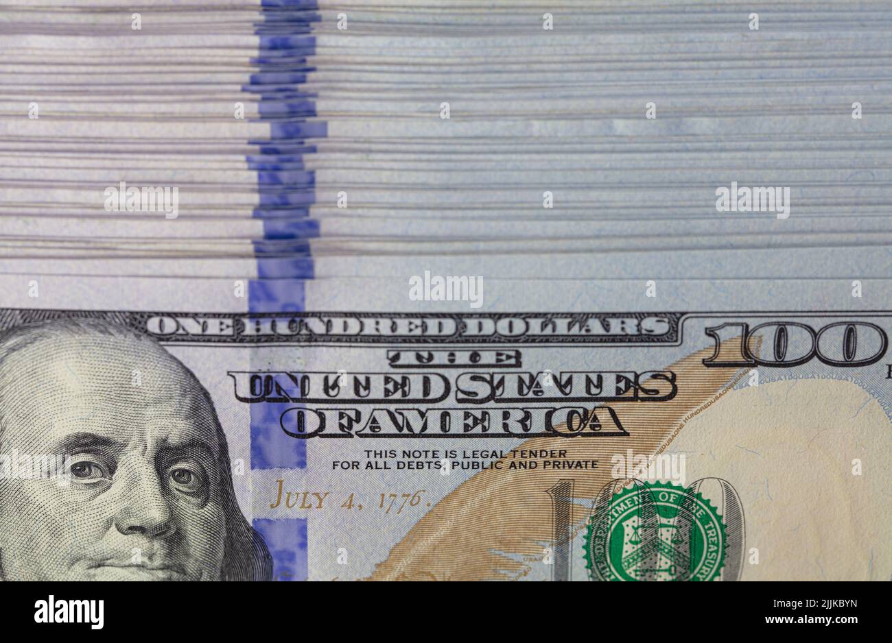 Pile of 100 dollar banknotes on white background for design purpose ...