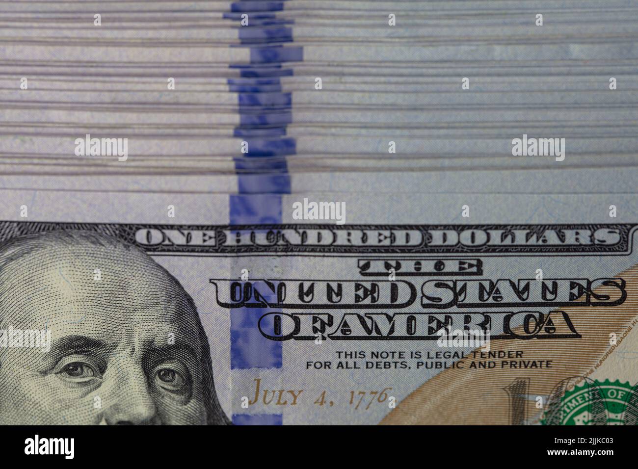 Pile of 100 dollar banknotes on white background for design purpose ...