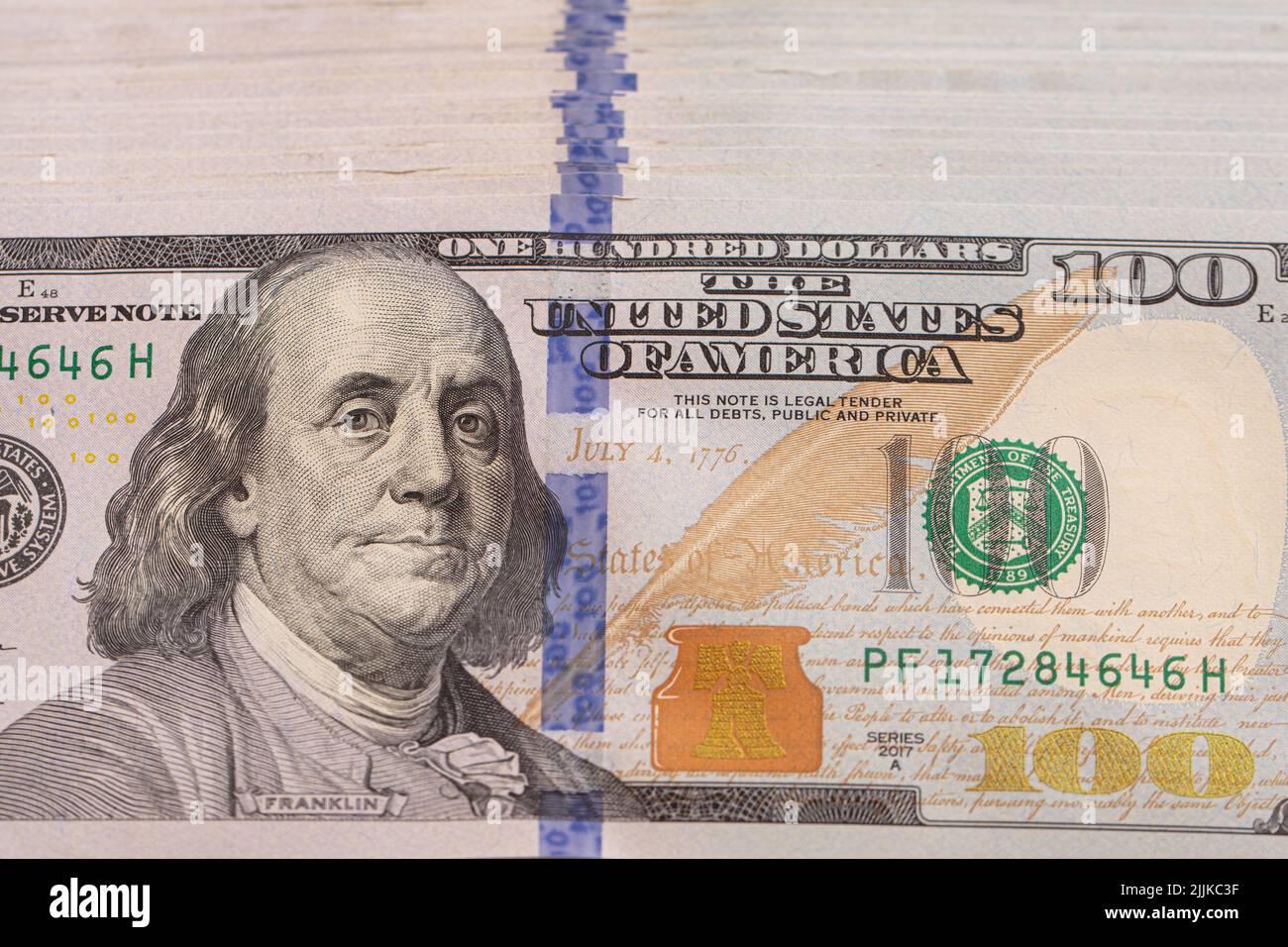 Pile of 100 dollar banknotes on white background for design purpose ...