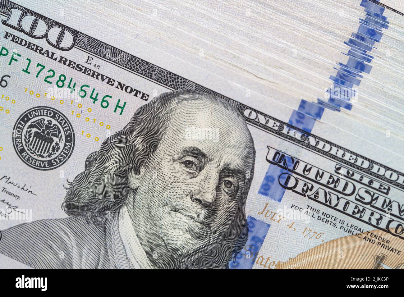 Pile of 100 dollar banknotes on white background for design purpose ...