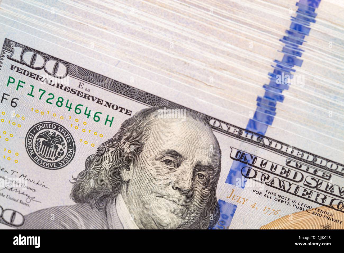 Pile of 100 dollar banknotes on white background for design purpose ...