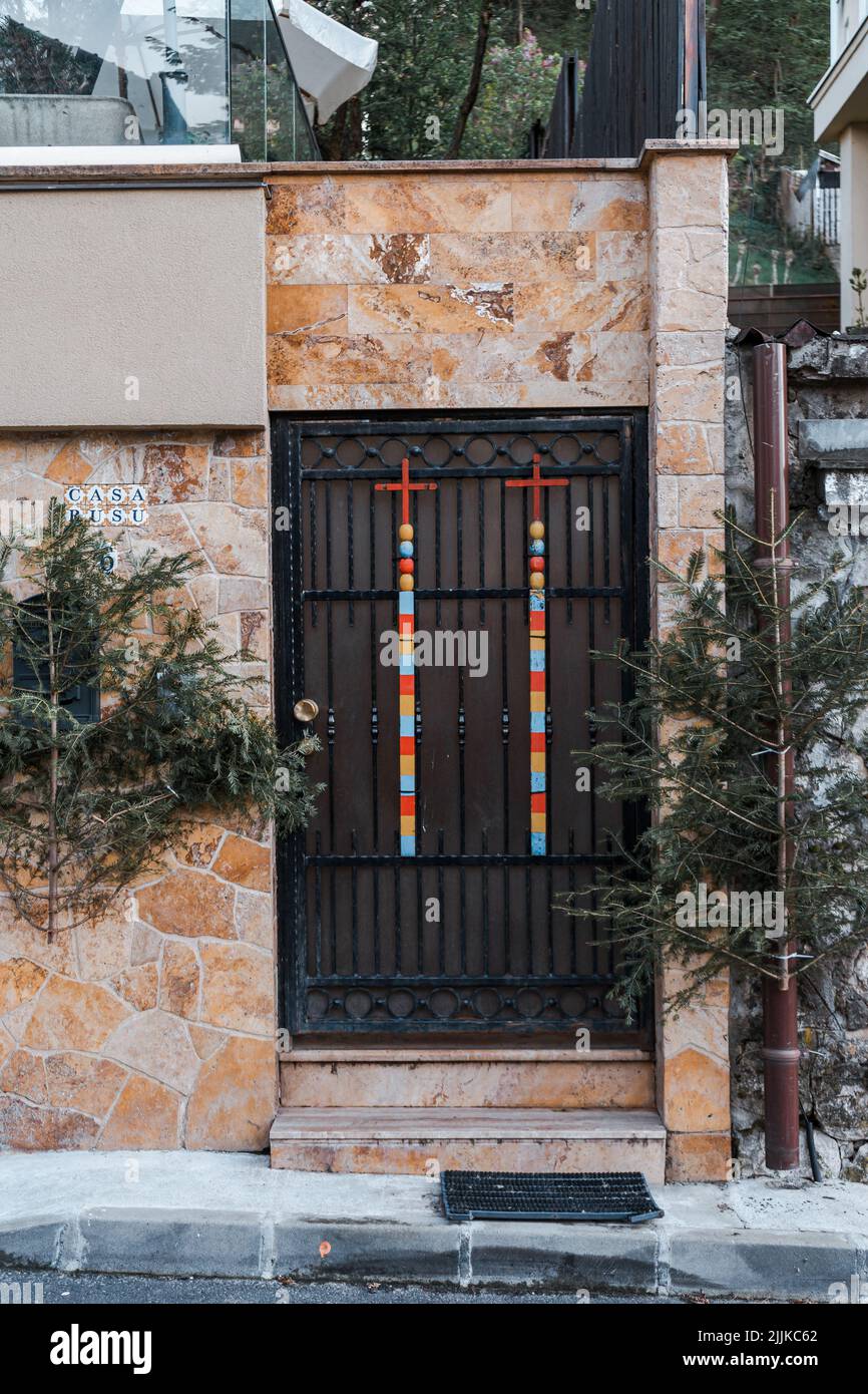 An Unusual gate at the entry of a yard spotted in Brasov Romania Stock ...