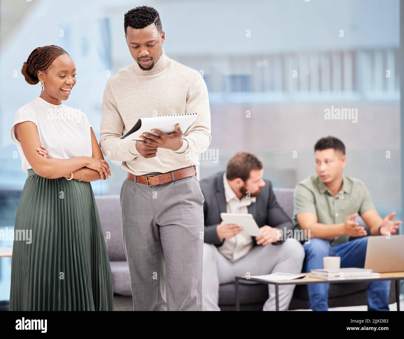 This is last on the list then were all done. two businesspeople going ...