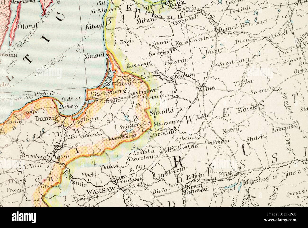 1920s map of Kurland / Courland and Suwalki town (modern land passage ...