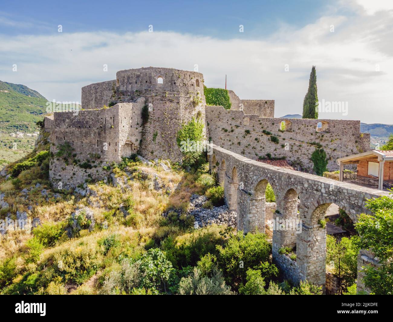 Old city. Sunny view of ruins of citadel in Stari Bar town near Bar ...