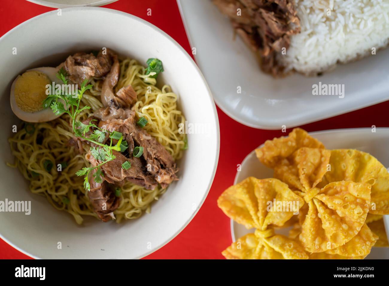 A top view of a set of noodles on table Stock Photo - Alamy
