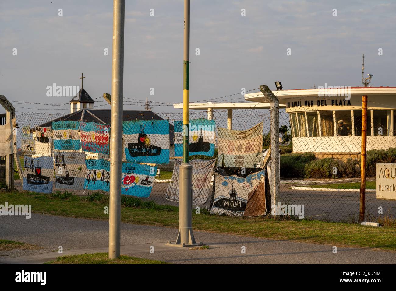 General shot of a street in Mar del Plata with flags of Argentina ...