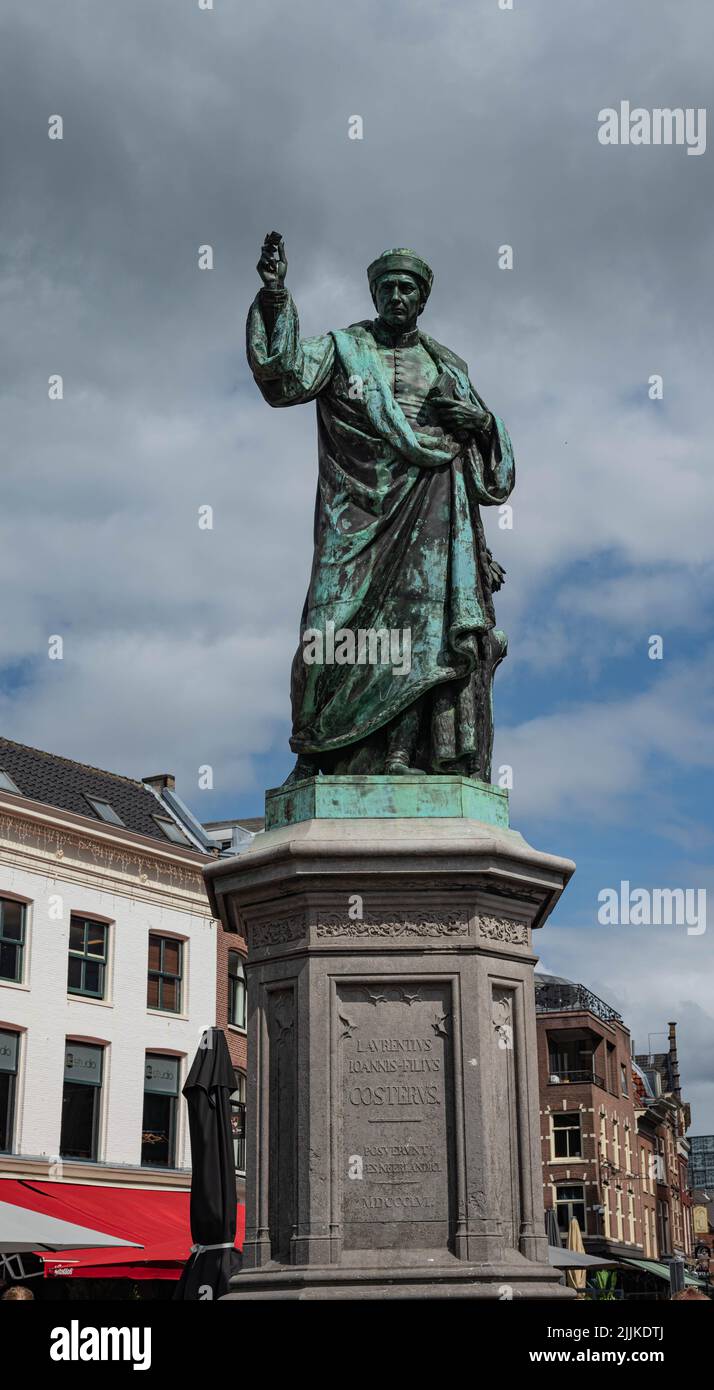 Statue of Laurens Janszoon Coster on the Grote Markt in the center of ...