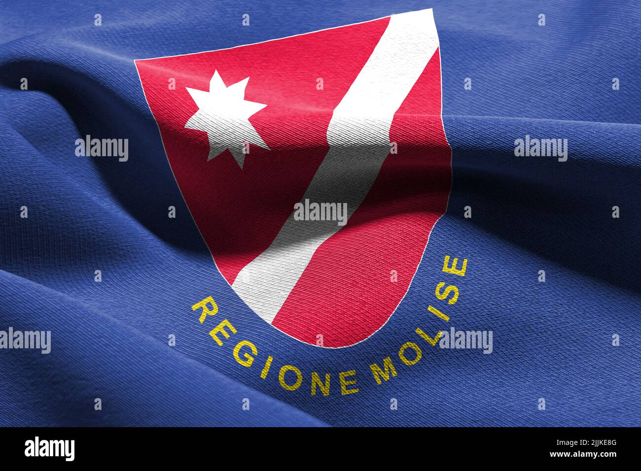 3D illustration flag of Molise is a region of Italy. Waving on the wind ...
