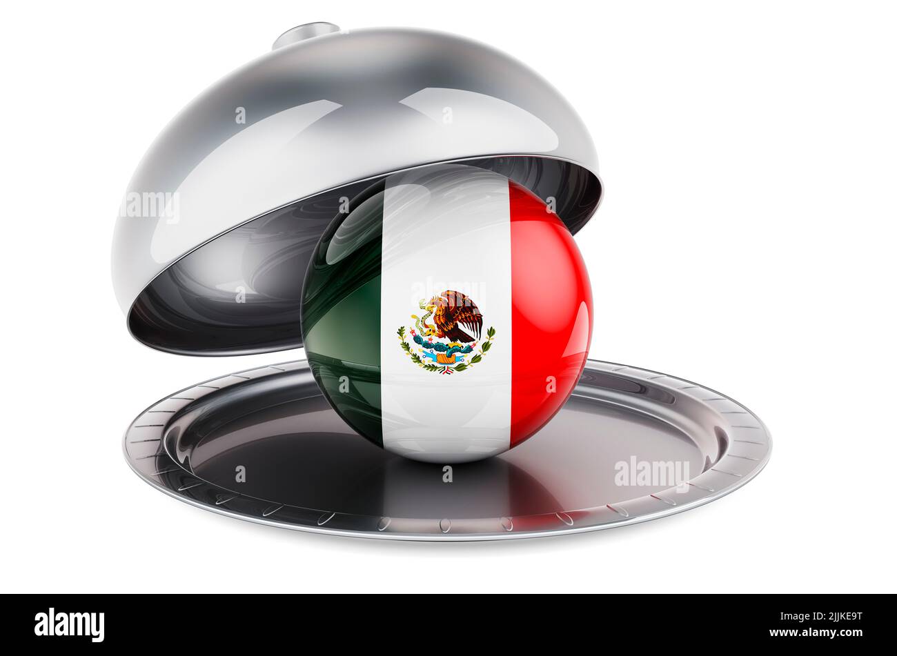 Restaurant cloche with Mexican flag. 3D rendering isolated on white ...