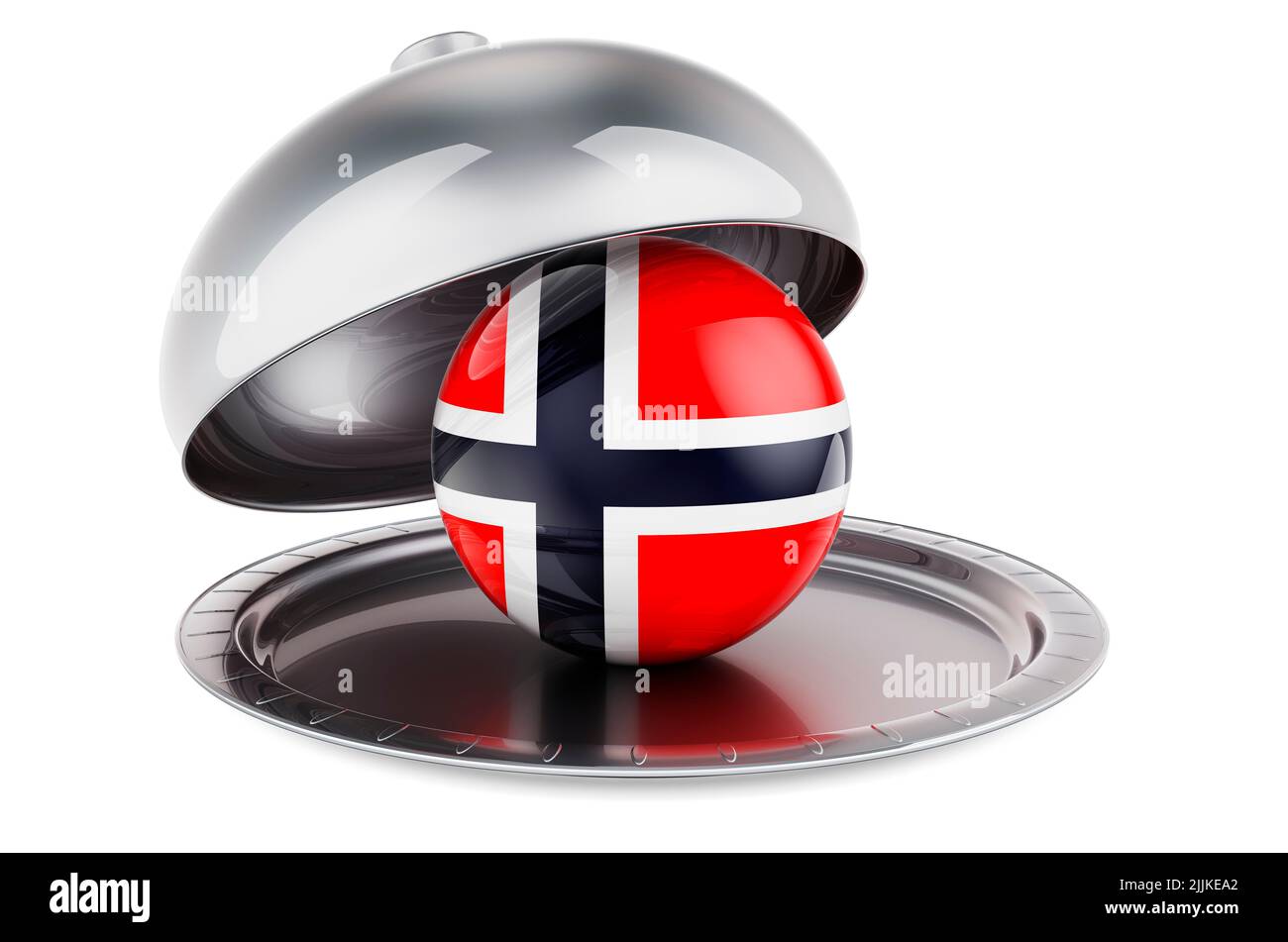 Restaurant cloche with Norwegian flag. 3D rendering isolated on white ...