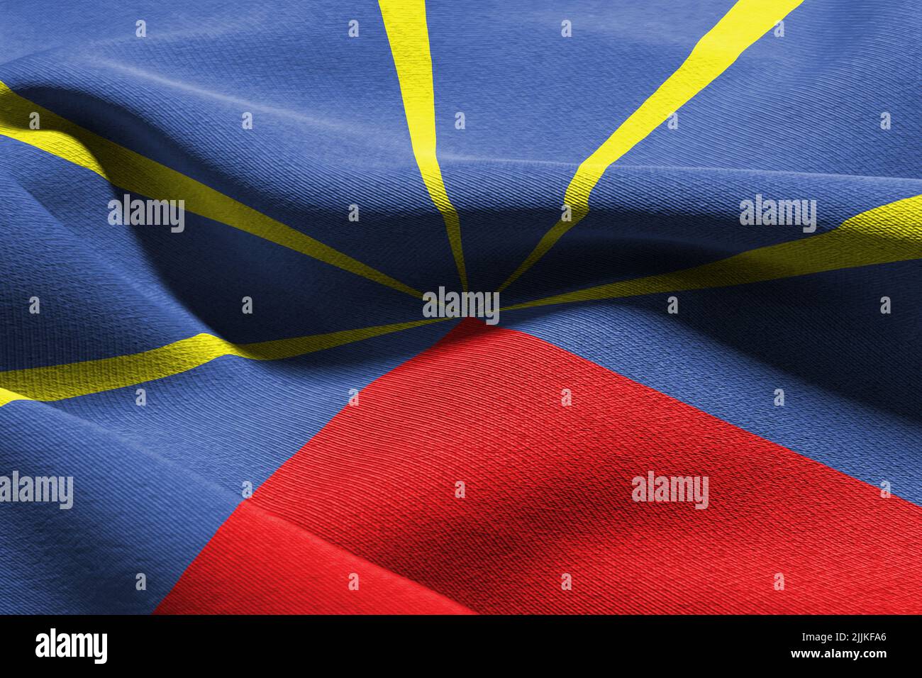 3D illustration flag of Reunion is a region of France. Waving on the ...