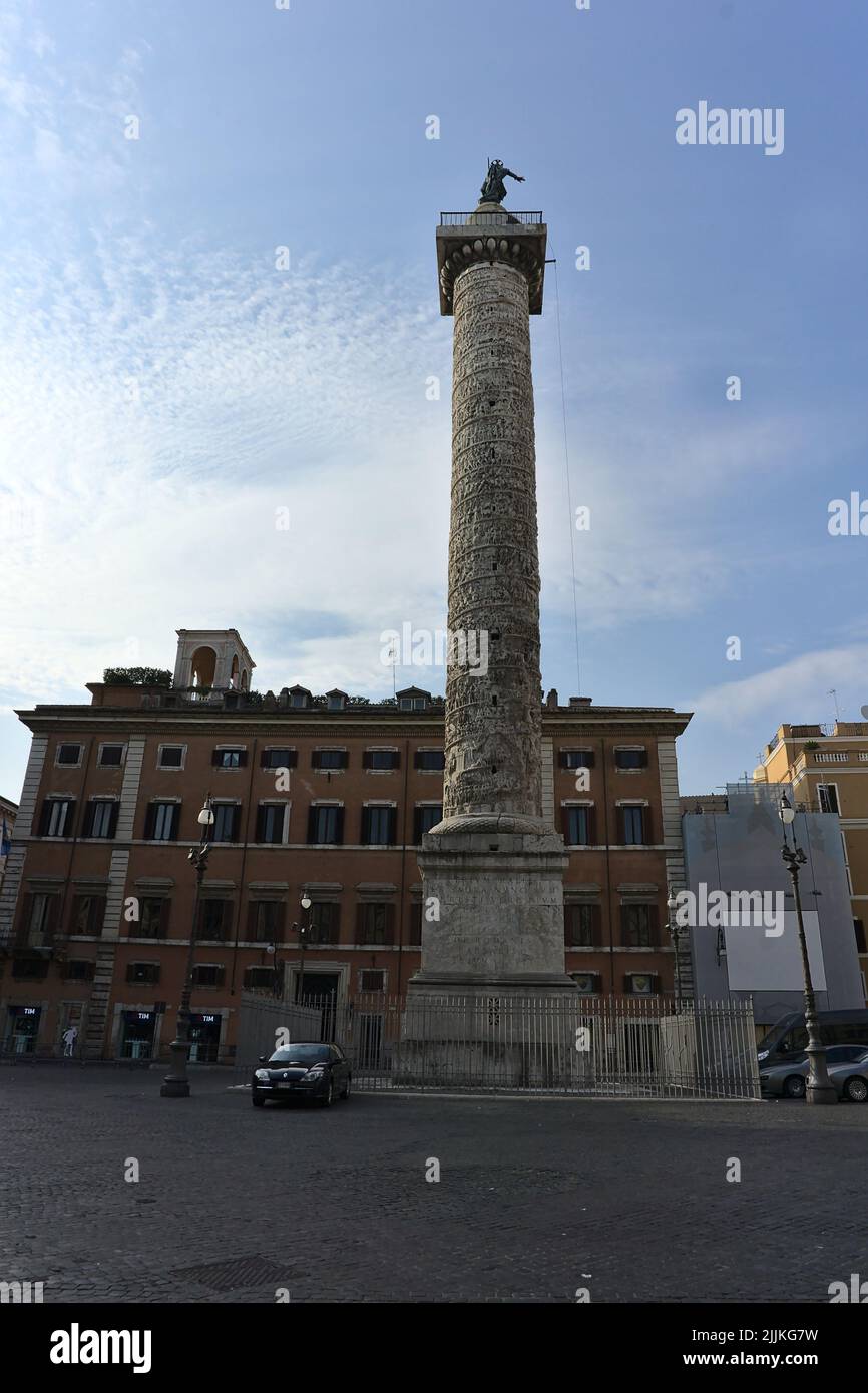 The vertical low angle shot of Trajan's Column is a Roman triumphal ...