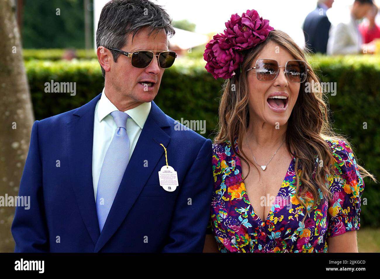 Elizabeth Hurley (right) and Henry Birtles arrives on day two of the ...