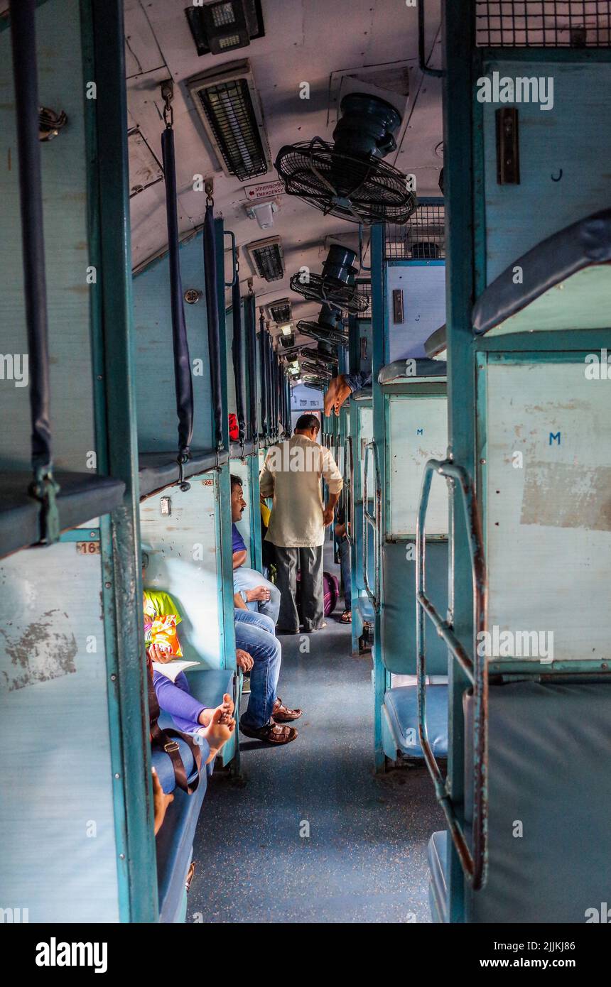 An inside view of an old cheap train in India Stock Photo - Alamy