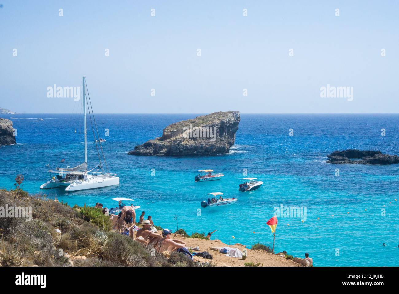 A closeup of the Blue Lagoon on the island of Comino, Malta Stock Photo ...