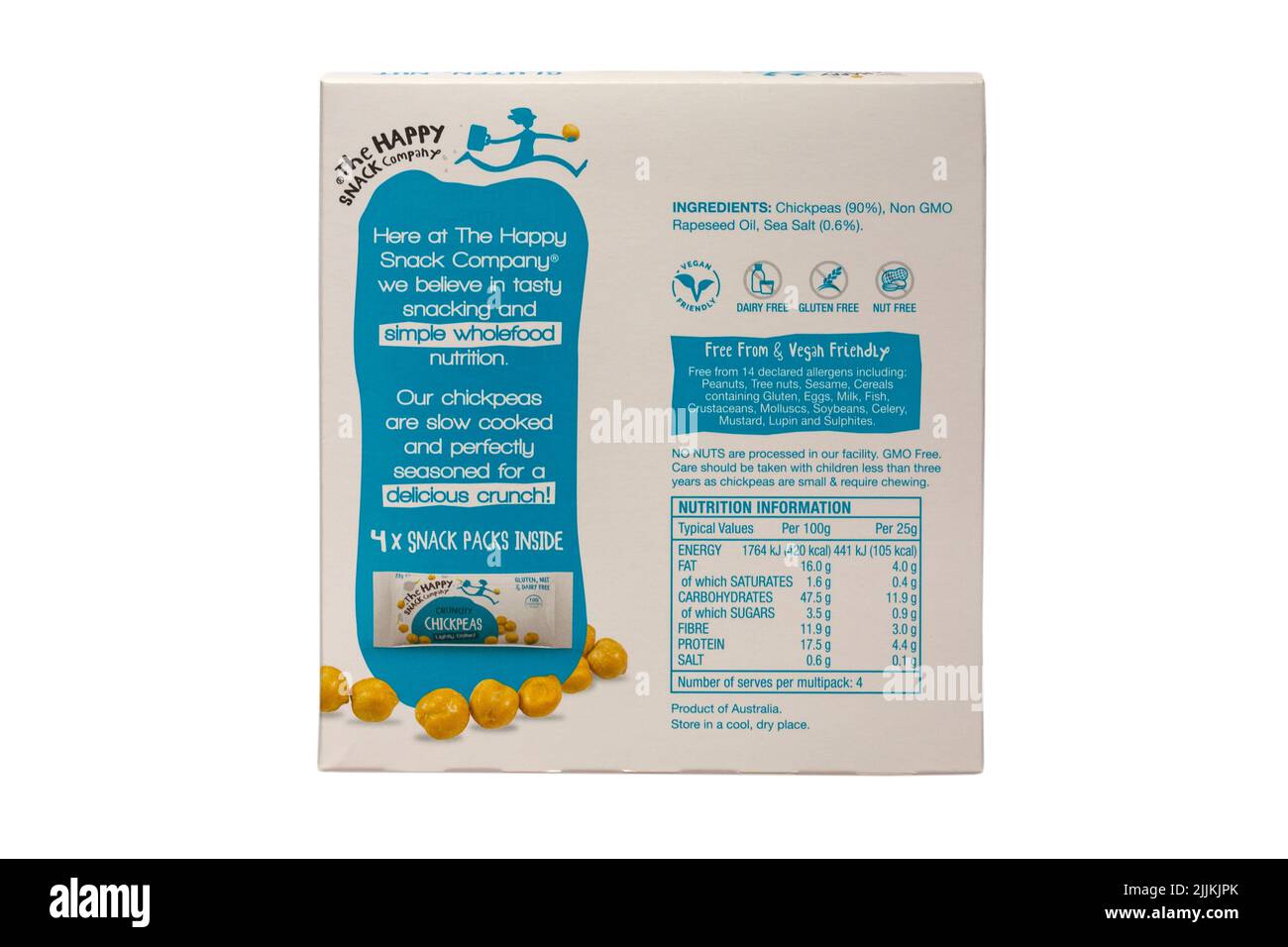 Information on back of box of Crunchy Roasted Chickpeas lightly salted ...