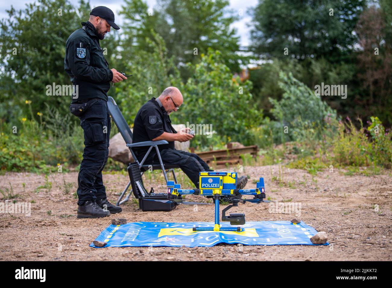 Porta Westfalica, Germany. 27th July, 2022. Two police officers control ...
