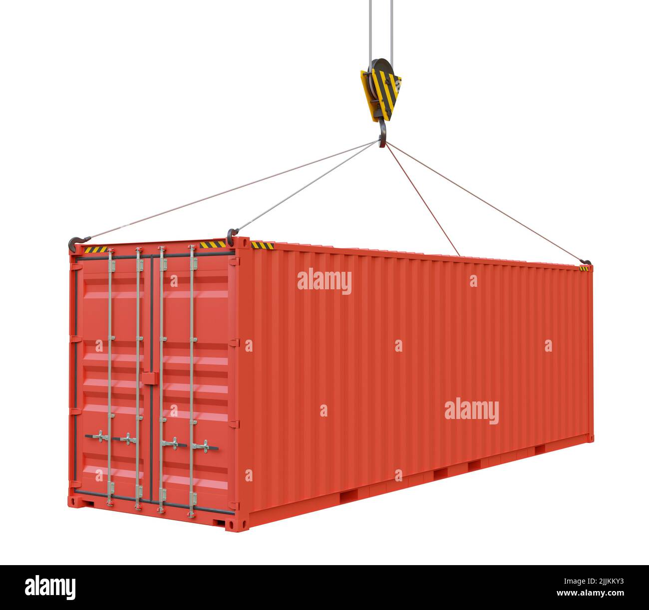 Metal freight shipping containers on the hooks Stock Photo - Alamy
