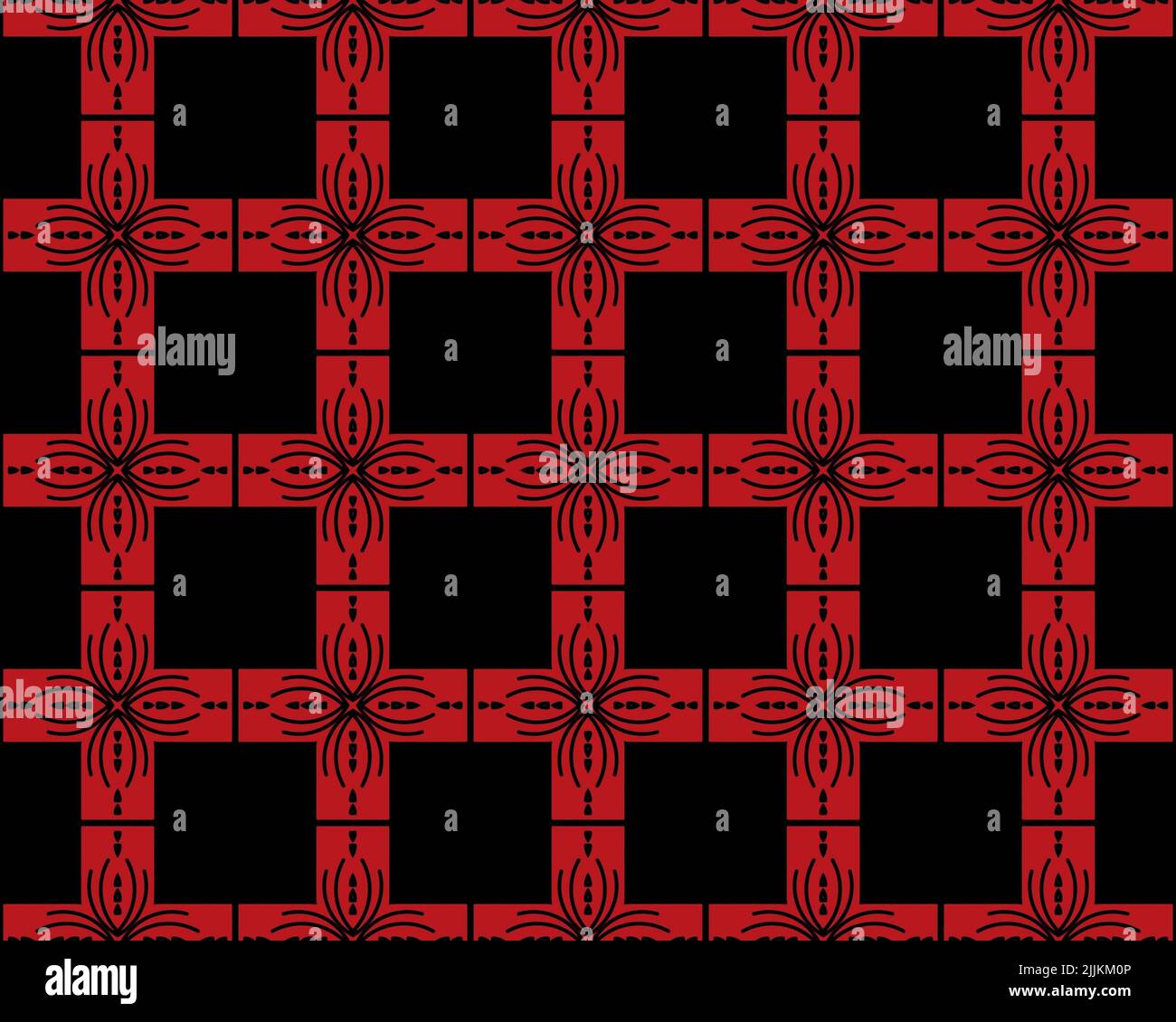 A seamless pattern of squares and lines in red and black that can be ...