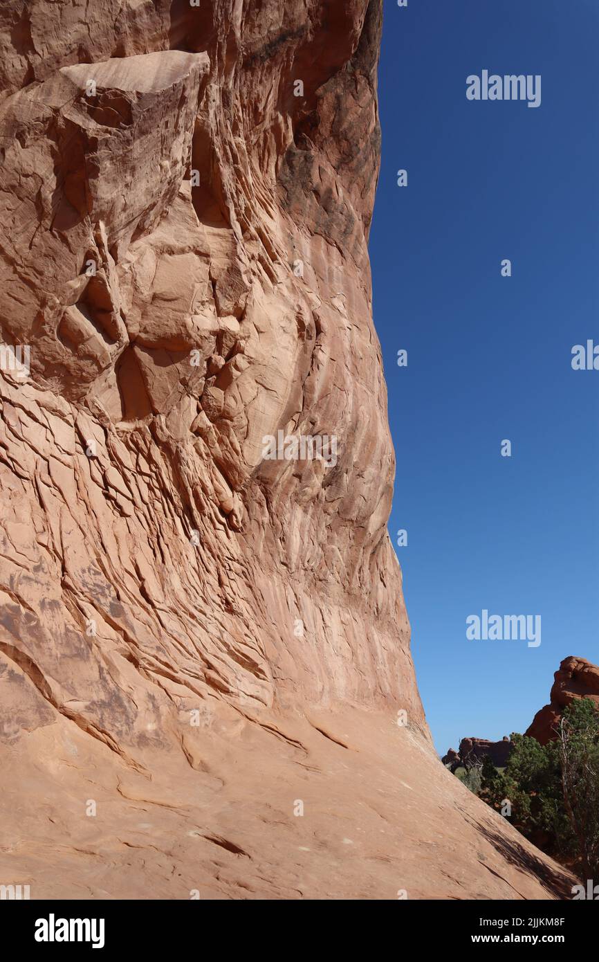 A vertical shot of a red rock cliff in a National Park in Utah, USA ...