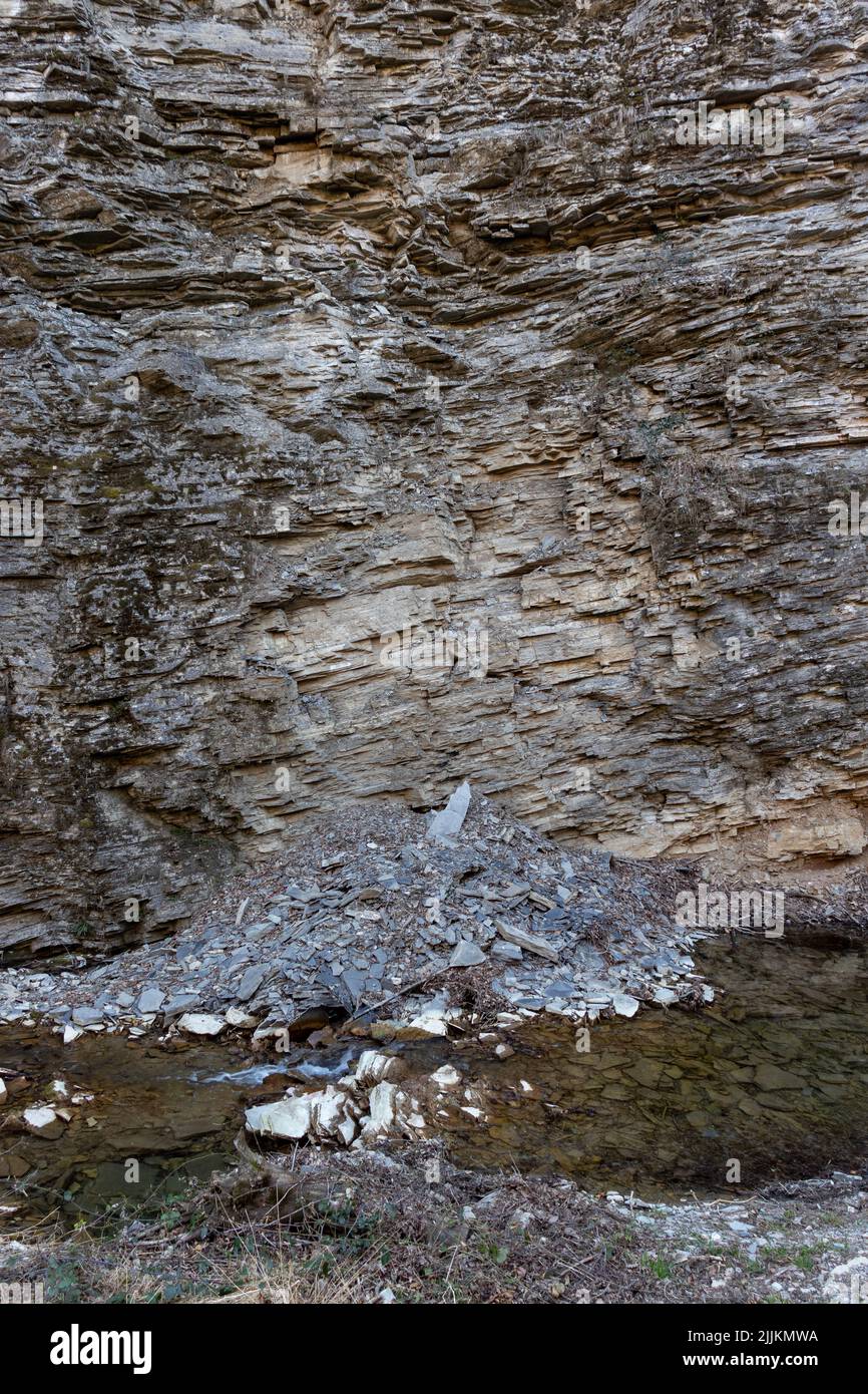 A slate stone layers at mountain san giorgio in Switzerland known for ...